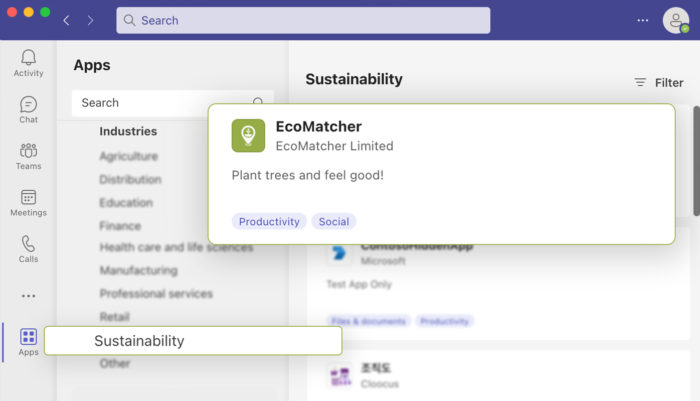 EcoMatcher Category Maker Sustainability in Microsoft Teams - EcoMatcher